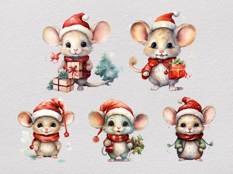 Cute Mice Clipart, Mice Family PNG, Scarf and Beanie, Snowy Friends ...