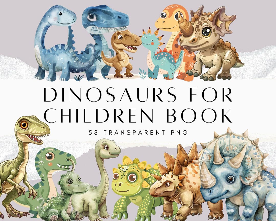 58 Dinosaurs for Children Clipart PNG Bundle, Transparent Clip Art for ...