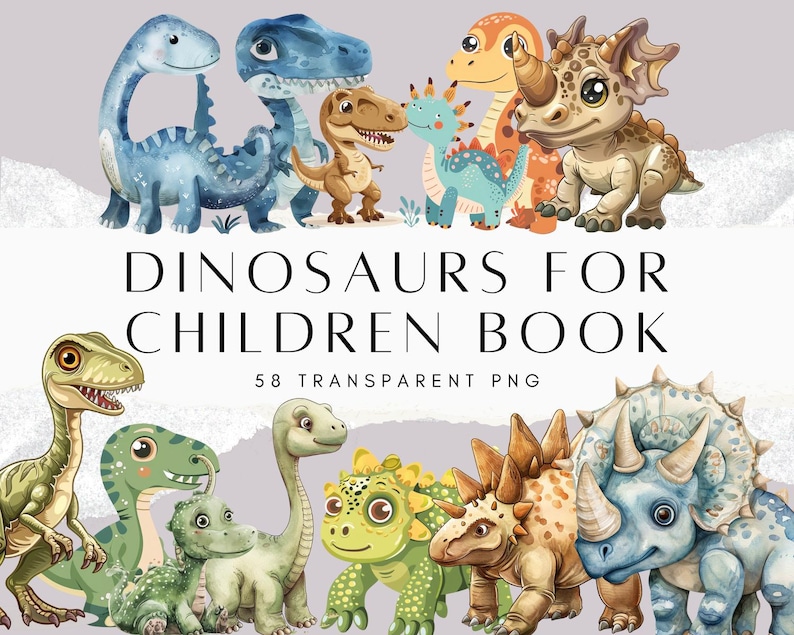 58 Dinosaurs for Children Clipart PNG Bundle, Transparent Clip Art for ...