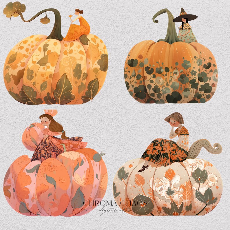 Watercolour Pumpkin Girl Clipart Bundle, Autumn Reading Clipart, Cozy ...
