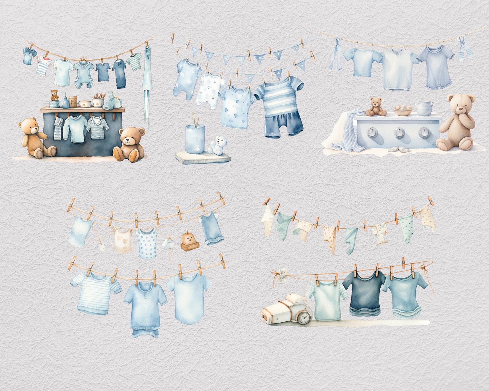 Baby Boy Clothes Line Clipart Bundle, Invitation Decor, Wall Decor ...