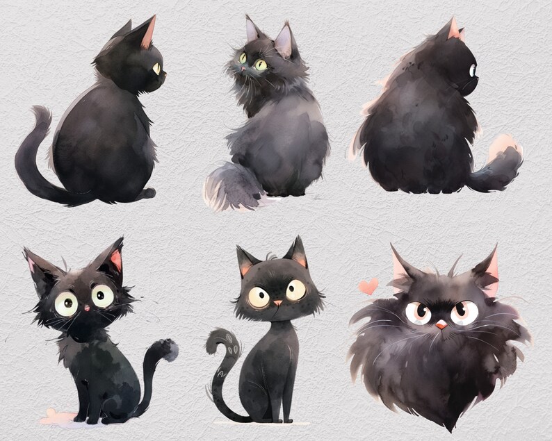 48 Fluffy Black Cats Clipart Kitten Family PNG Cat Clipart - Etsy