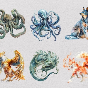 120 Mythical Creatures Clipart PNG Bundle, Transparent Clip Art for ...