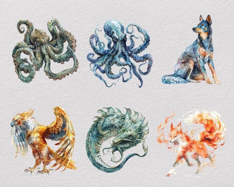 120 Mythical Creatures Clipart PNG Bundle, Transparent Clip Art for ...