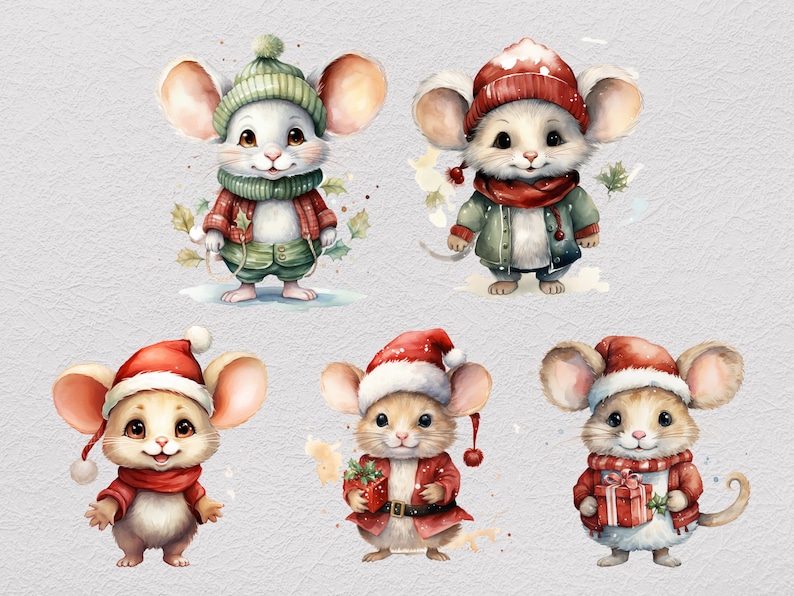 Cute Mice Clipart, Mice Family PNG, Scarf and Beanie, Snowy Friends ...