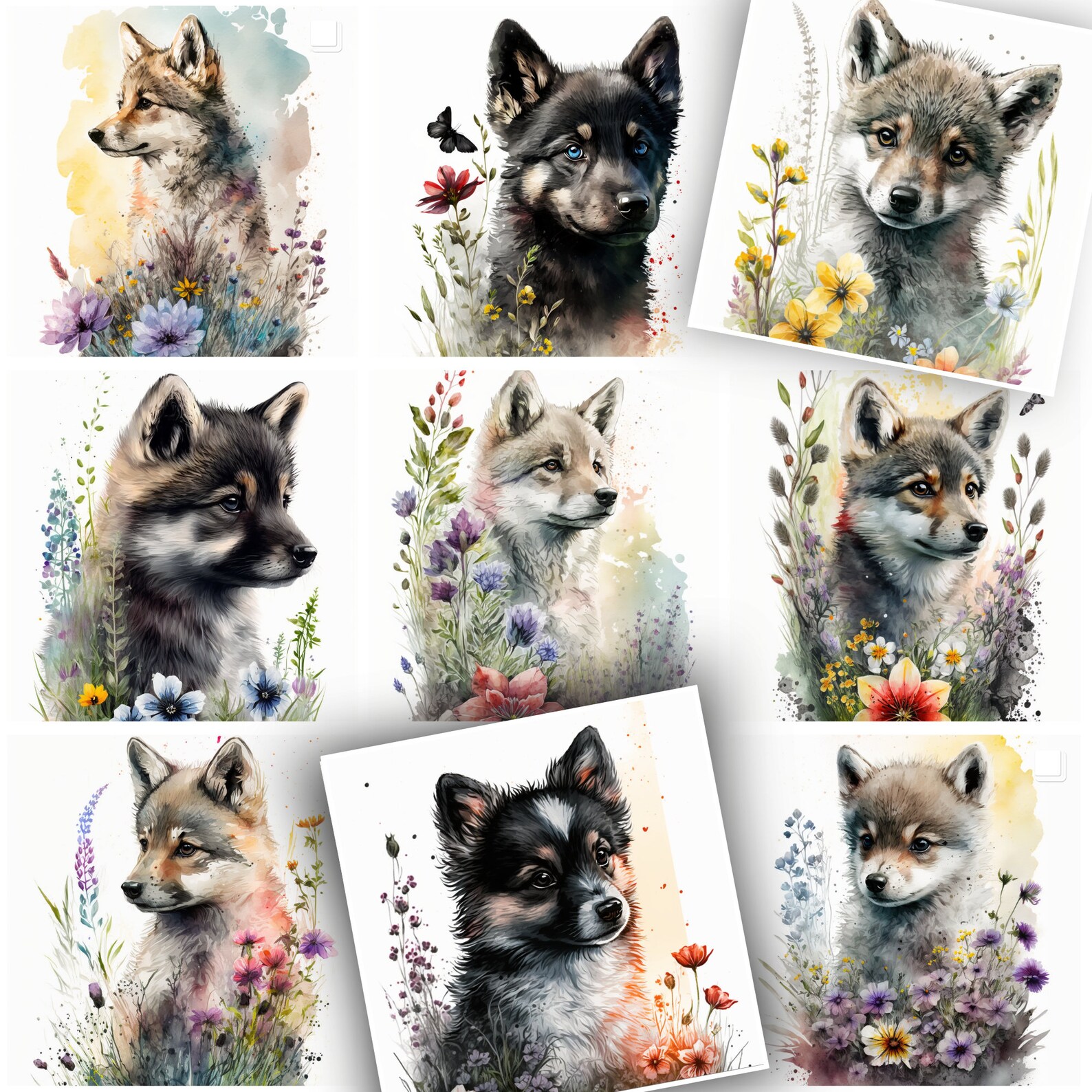 Cute Baby Wolf PNG, Watercolor Clipart, Transparent PNG, Goodnotes ...