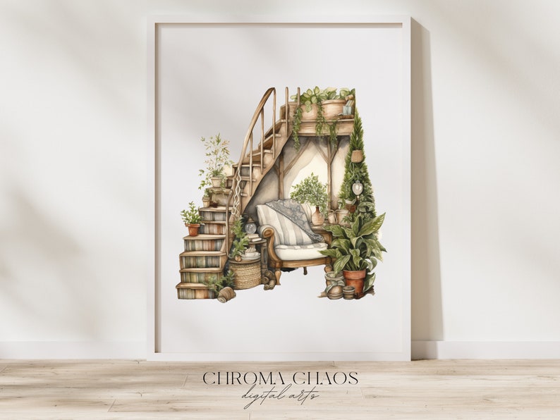 Reading Nook Under the Stairs Clipart, Books Clipart, Cozy Clipart ...