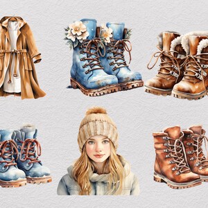 101 Watercolour Winter Outfit Clipart Bundle, Ski, Snow Boots, Jackets ...