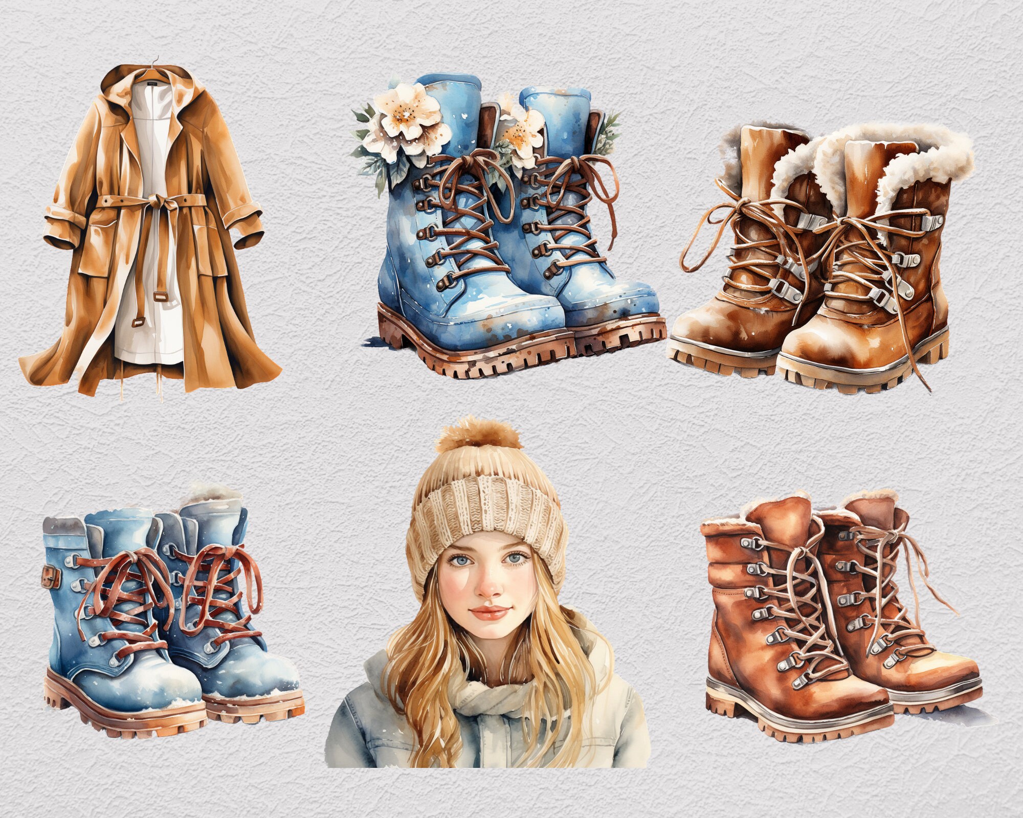 101 Watercolour Winter Outfit Clipart Bundle, Ski, Snow Boots, Jackets ...