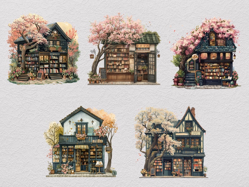 Spring Bookstore Clipart, Bookstore PNG, Architecture Clipart, Vintage ...
