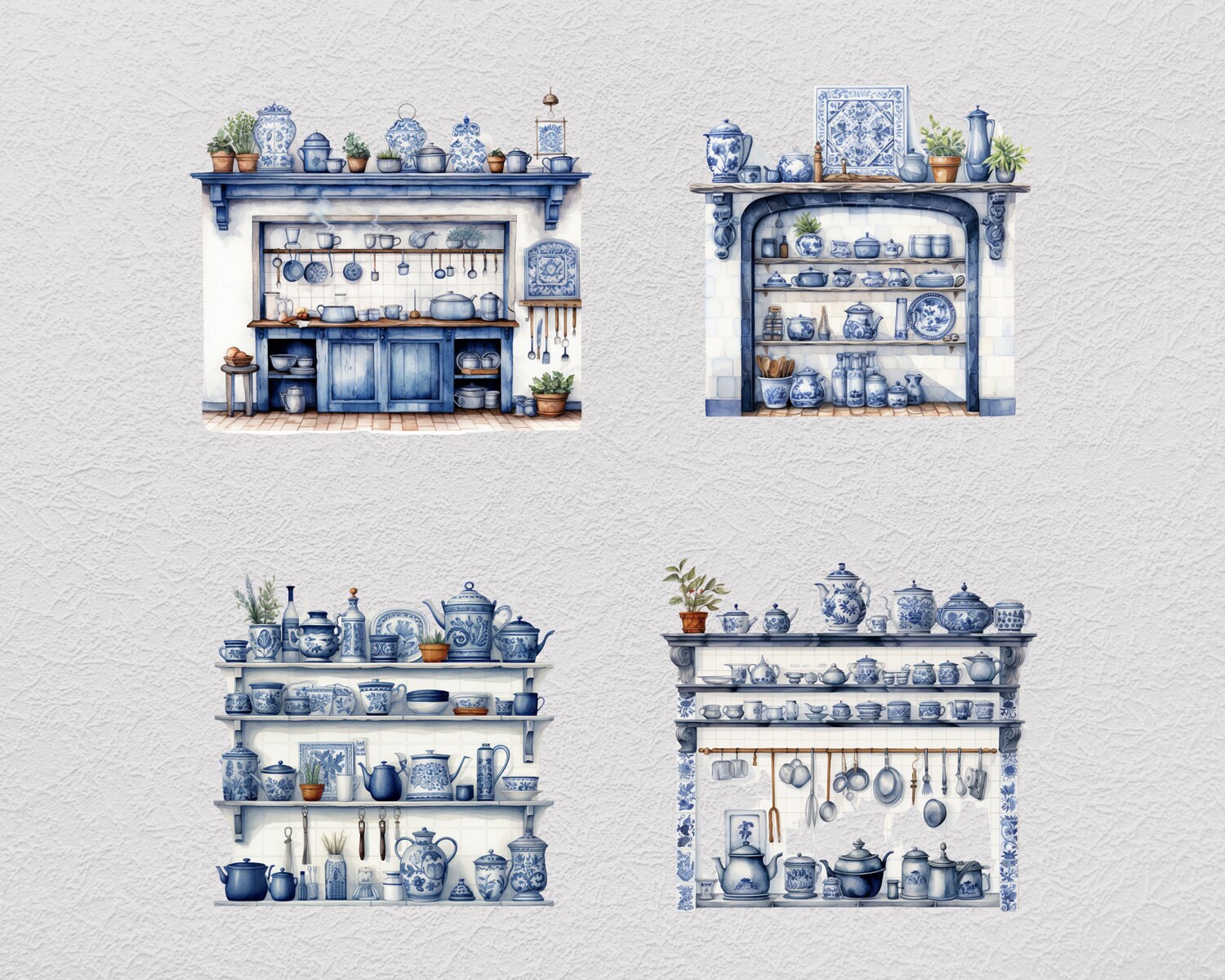 Delft Kitchen Clipart Bundle, Delft Pantry Clipart, Cozy Clipart ...