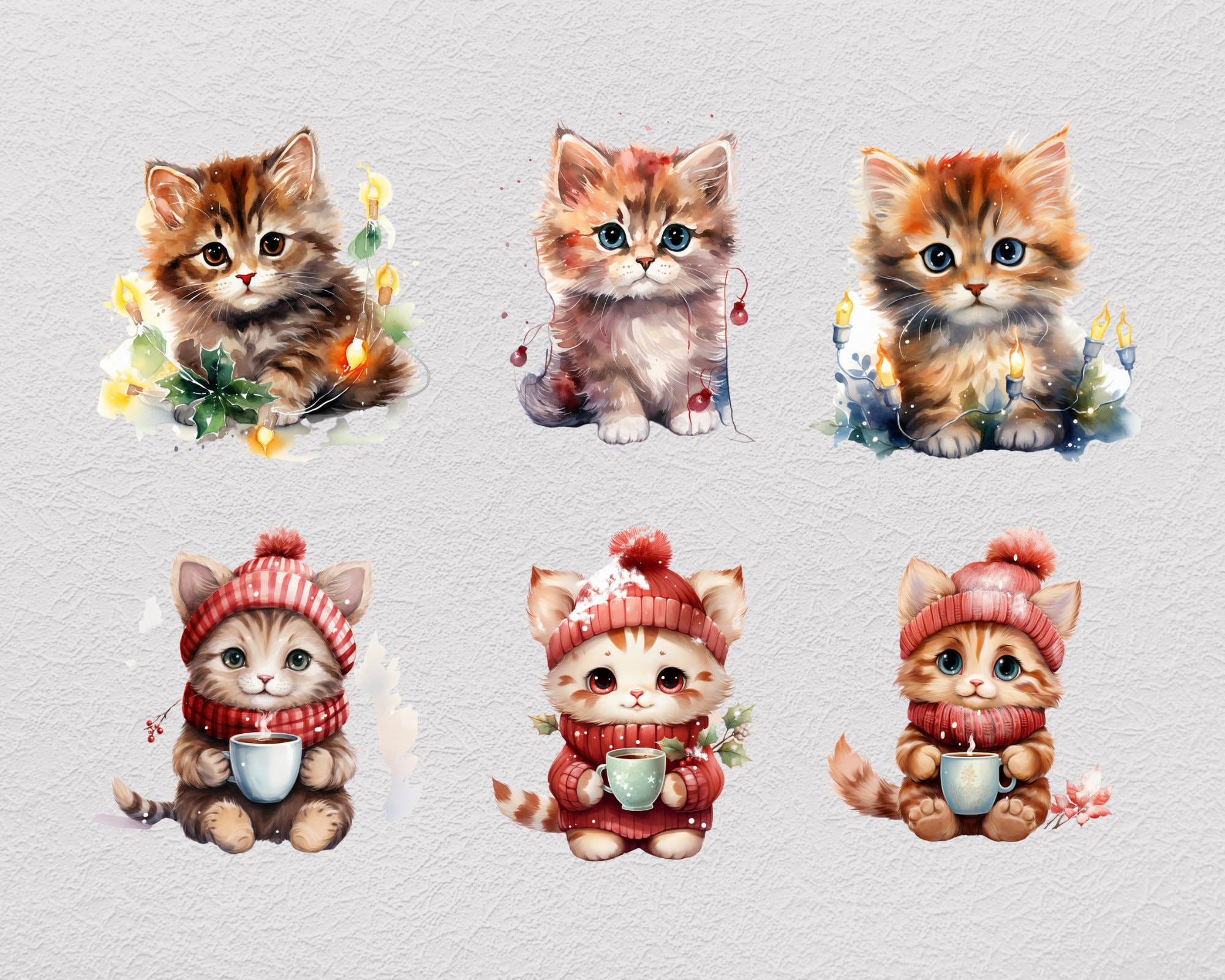 Cute Winter Kittens Clipart Kitten Family PNG Scarf and - Etsy