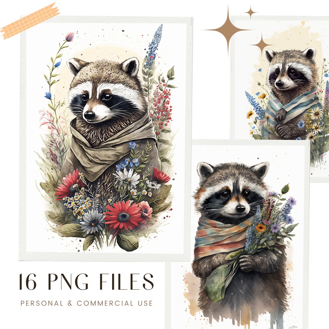 Cute Baby Raccoon Wearing a Scarf PNG Watercolor Clipart - Etsy