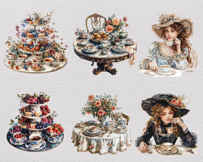 Victorian Tea Party Clipart Bundle, Vintage Tea Party Clipart, Vintage ...