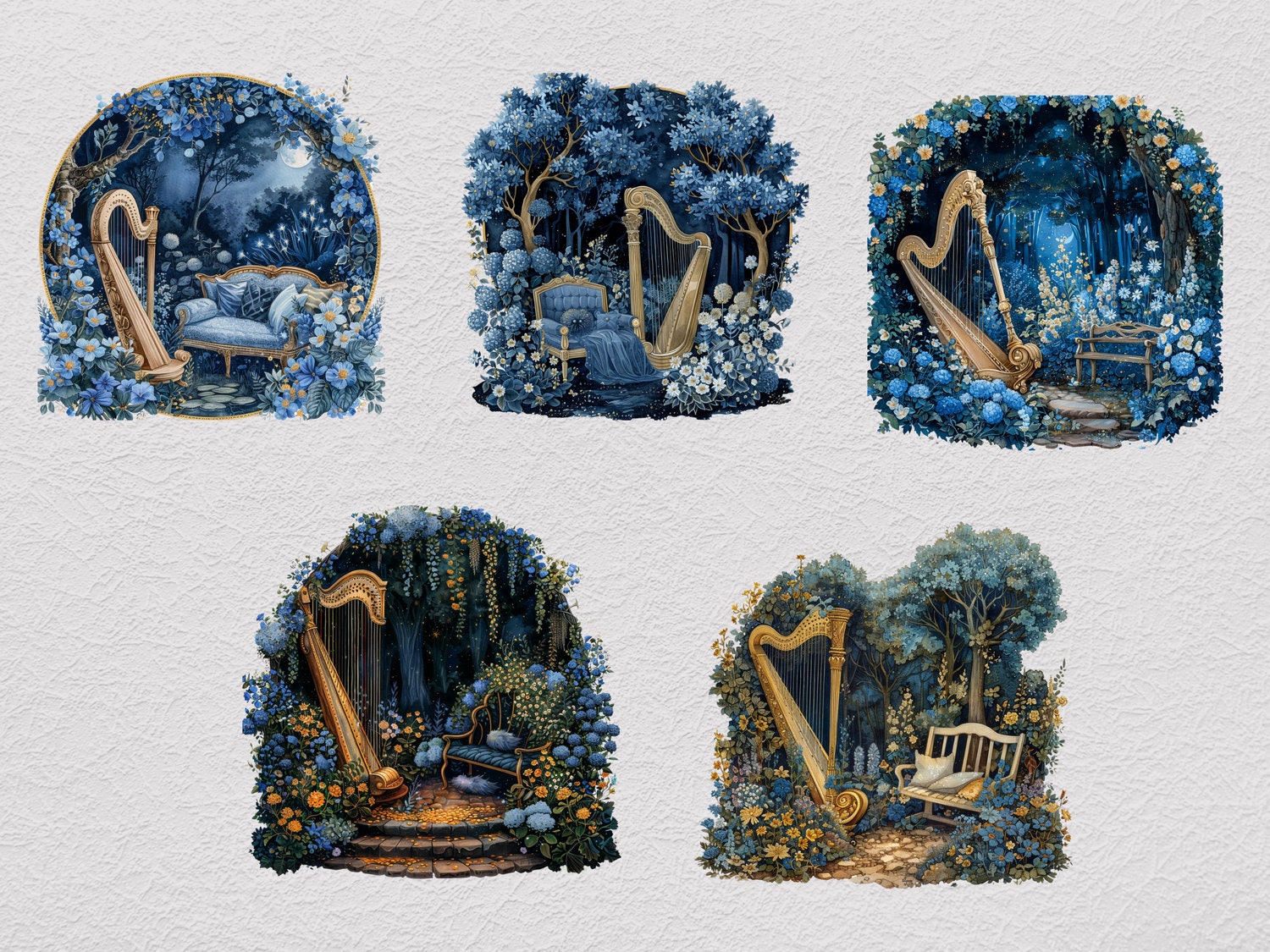 Magical Harps Clipart Bundle, Colorful Harp PNG, Ornament Clipart ...