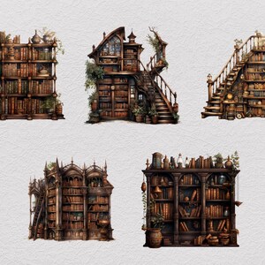 Wooden Library Clipart, Reading Nook Clipart, Books Clipart, Cozy ...