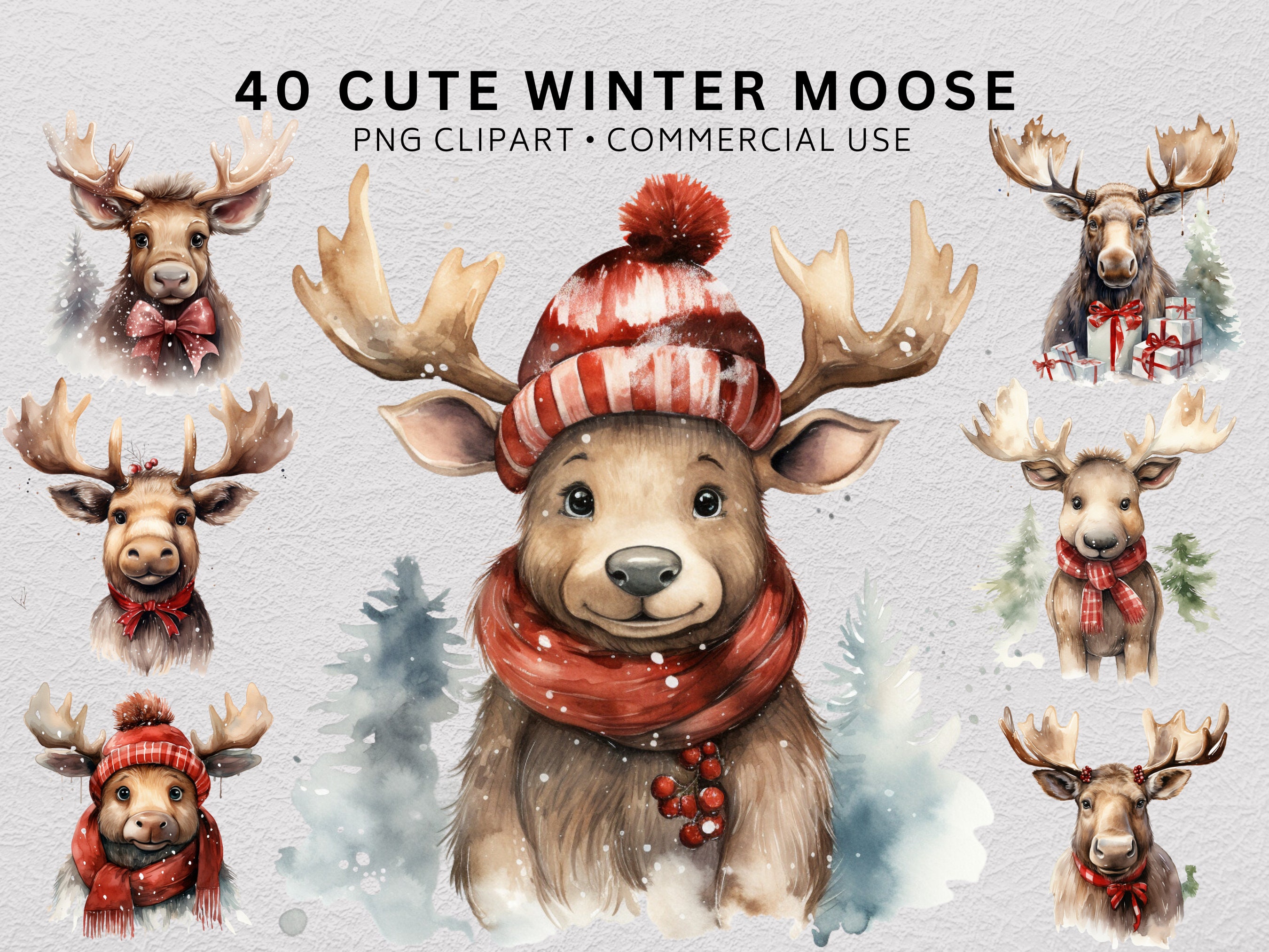 40 Cute Winter Moose Clipart Moose Family PNG Scarf and - Etsy
