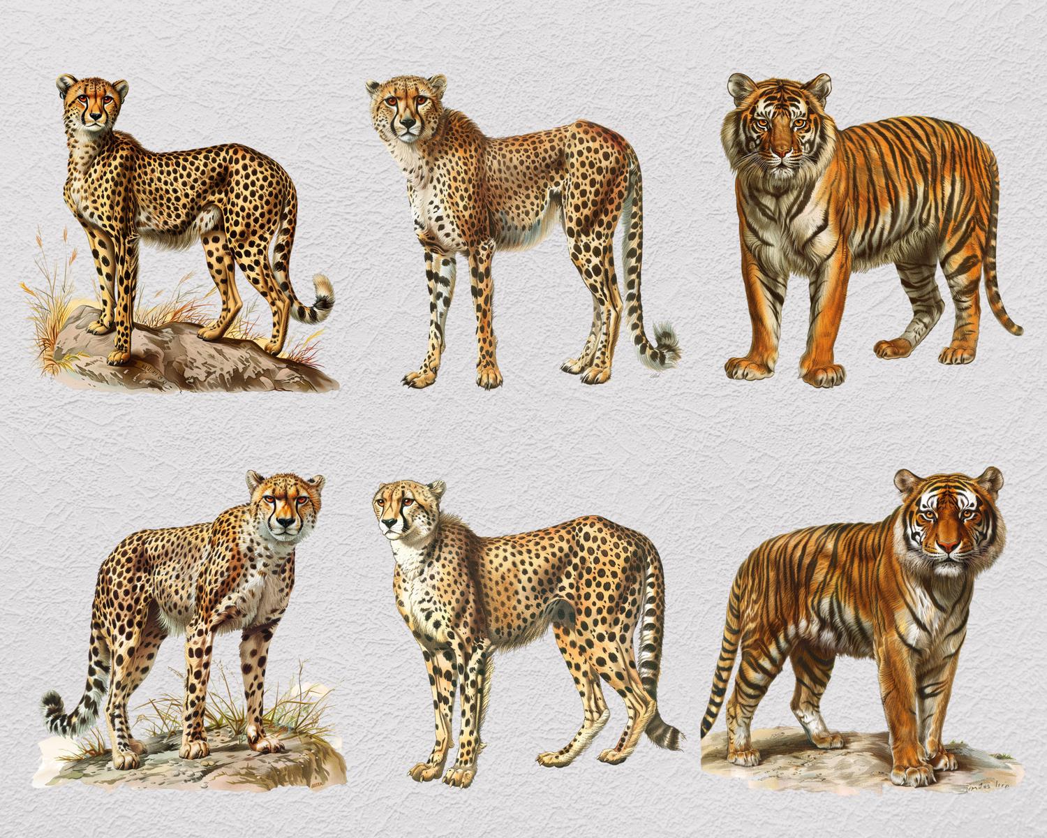 34 Big Cats Animals Clipart PNG Bundle Transparent Background Clip Art ...