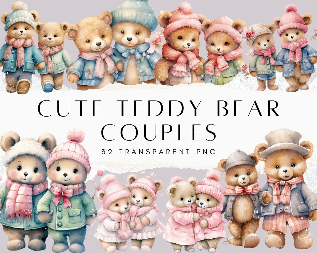 Cute Teddy Bear Couple Clipart PNG Sublimation Bundle, Valentine Clipart, Transparent ...