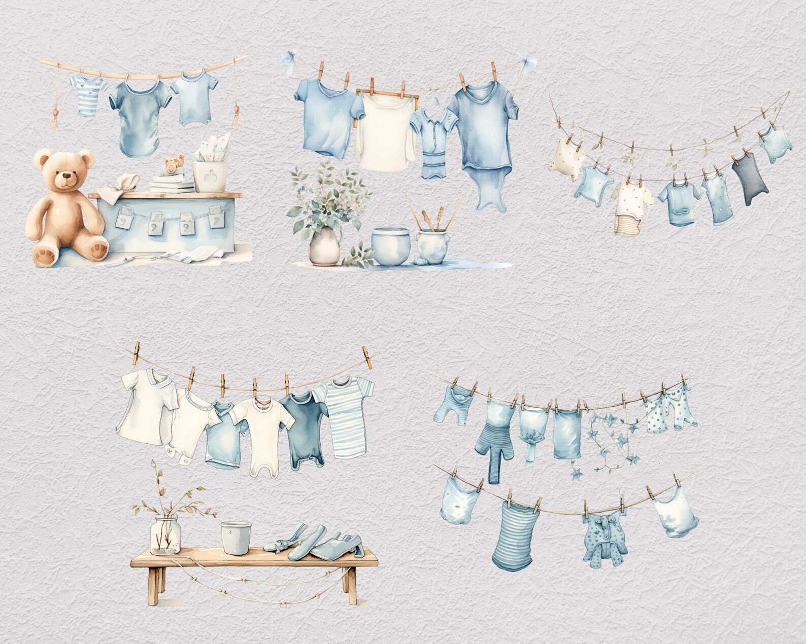 Baby Boy Clothes Line Clipart Bundle, Invitation Decor, Wall Decor ...