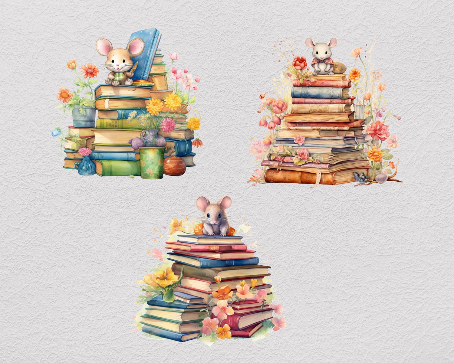 Watercolour Mouse Books Clipart Bundle, Books Clipart, Cozy Reading ...