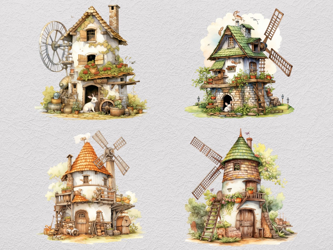 24 Farm Windmills Clipart PNG Sublimation Bundle Transparent - Etsy