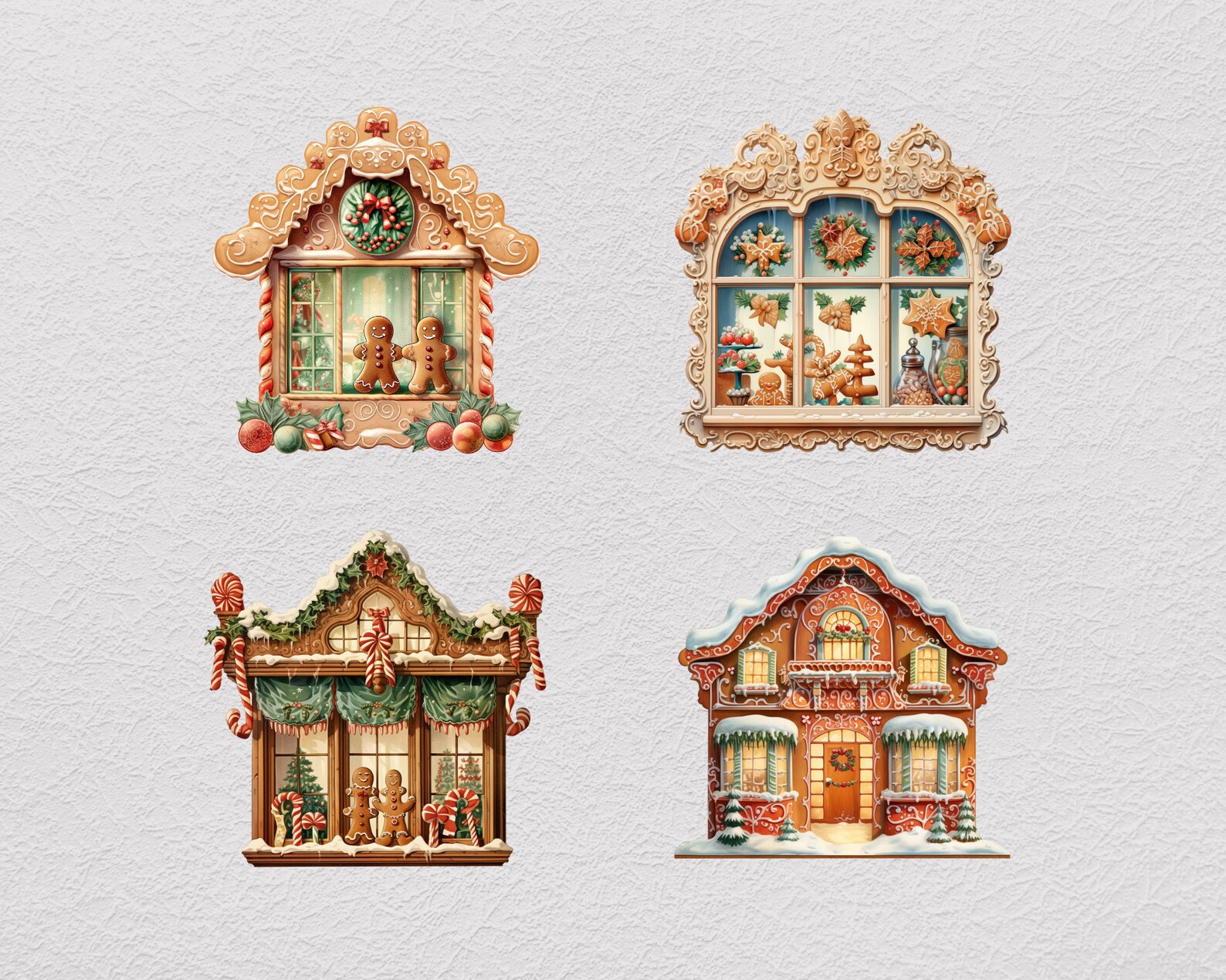 24 Gingerbread Windows Clipart Bundle, Christmas Bakery PNG, Stall ...