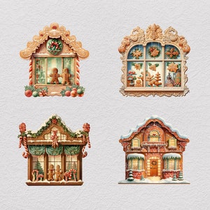 24 Gingerbread Windows Clipart Bundle, Christmas Bakery PNG, Stall ...