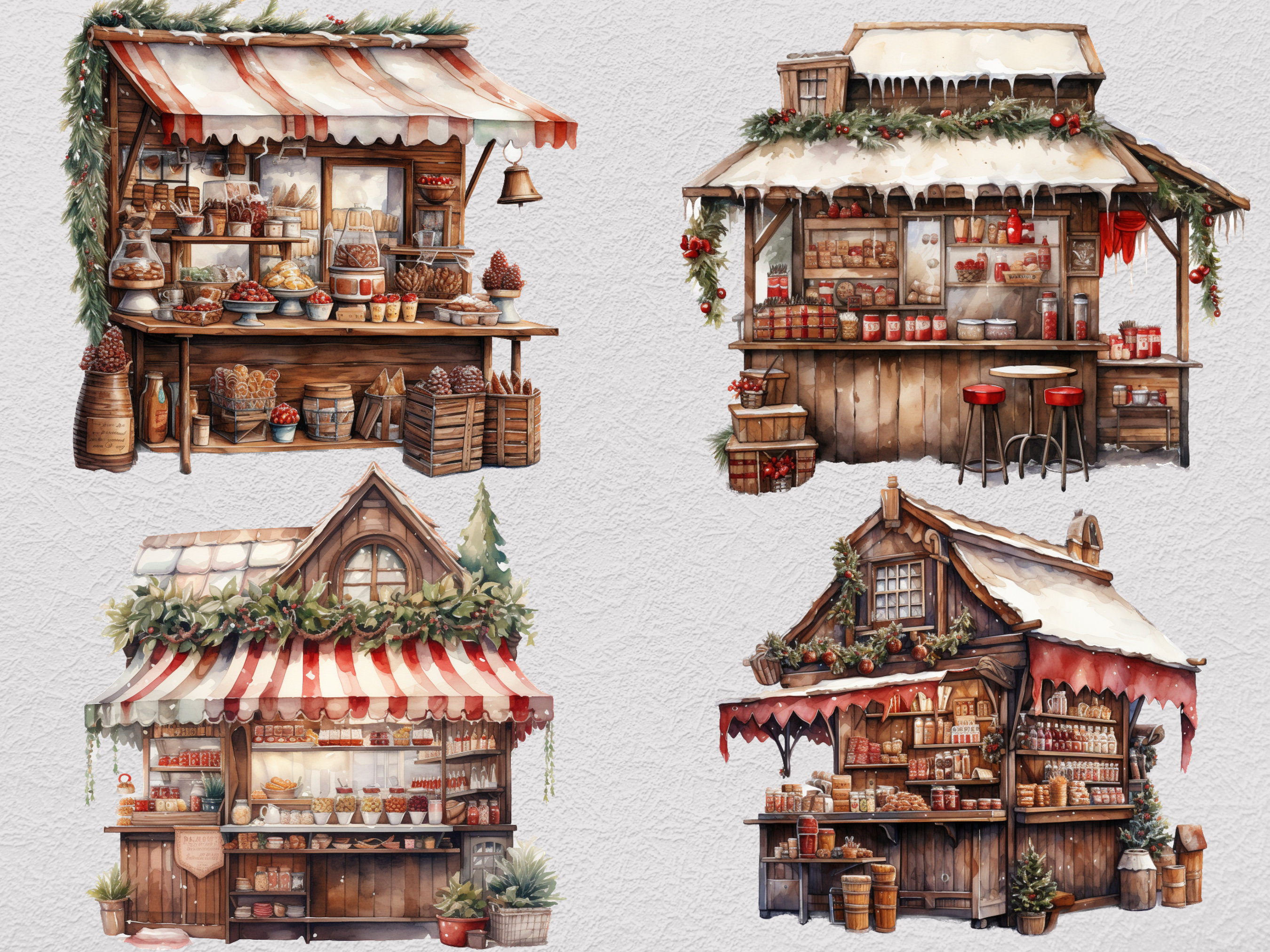 Watercolour Winter Market Clipart Bundle, Christmas Market, Stall ...