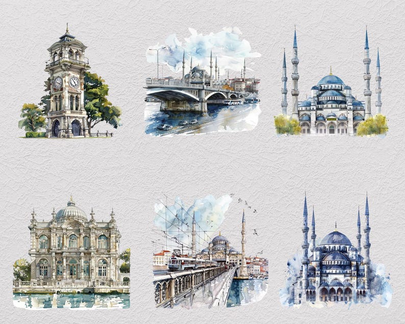 Istanbul Clipart, Watercolour City Clipart Bundle, Around the World ...