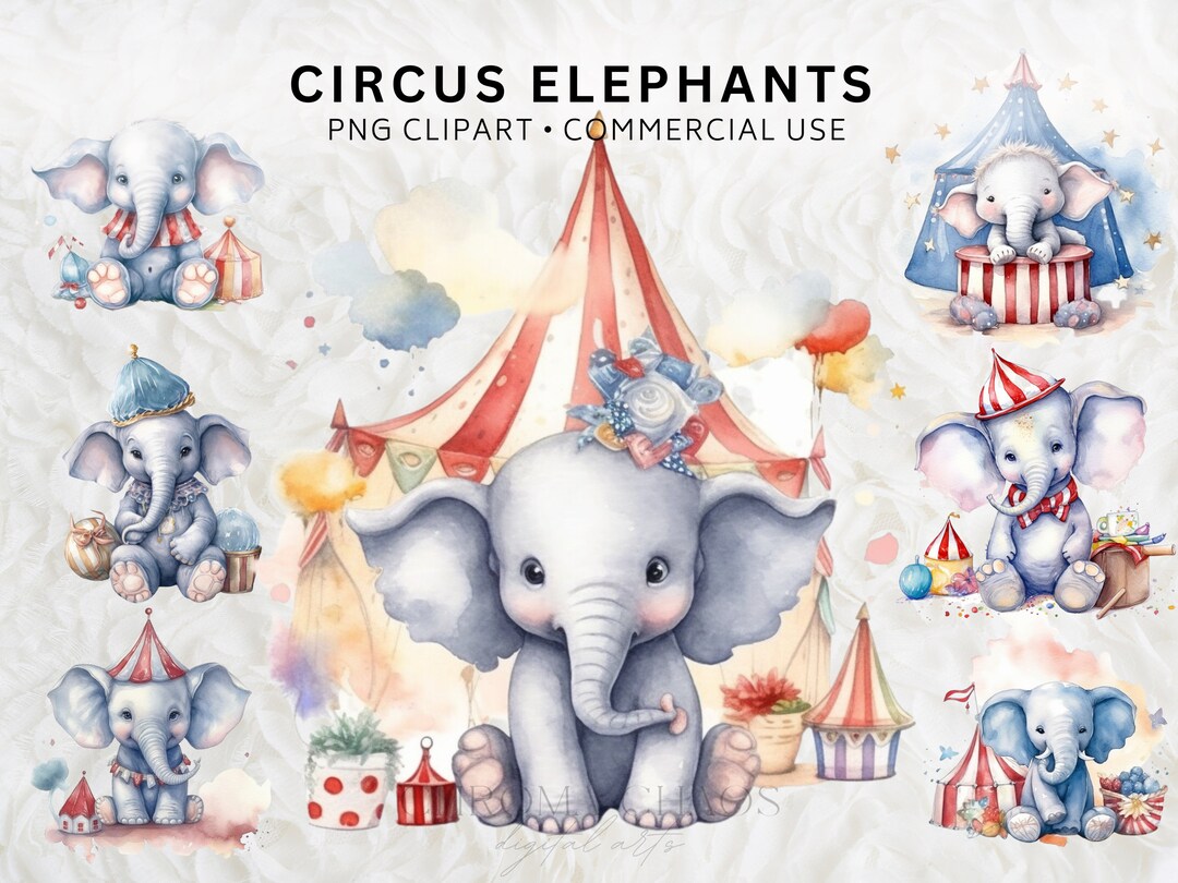 12 Cute Circus Elephants Clip Art, Kids Birthday Decor, Nursery Wall ...