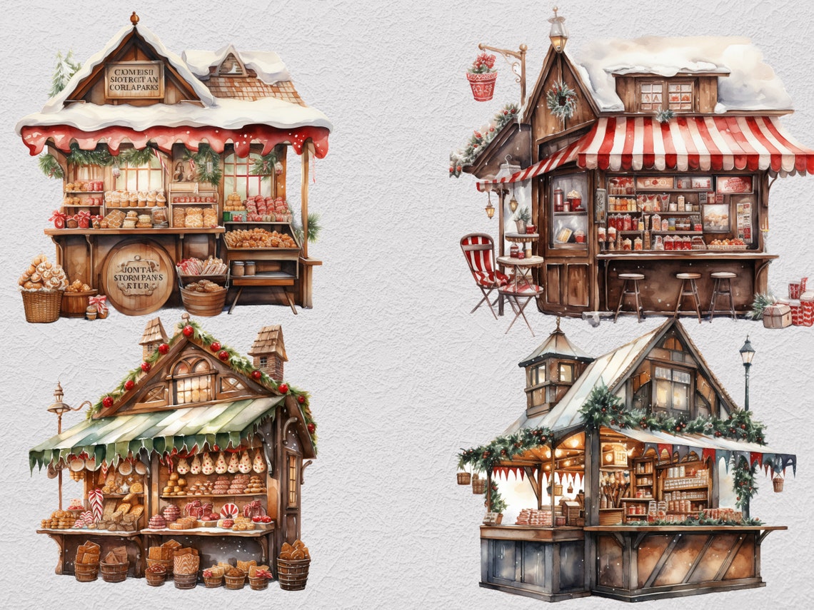 Watercolour Winter Market Clipart Bundle, Christmas Market, Stall ...