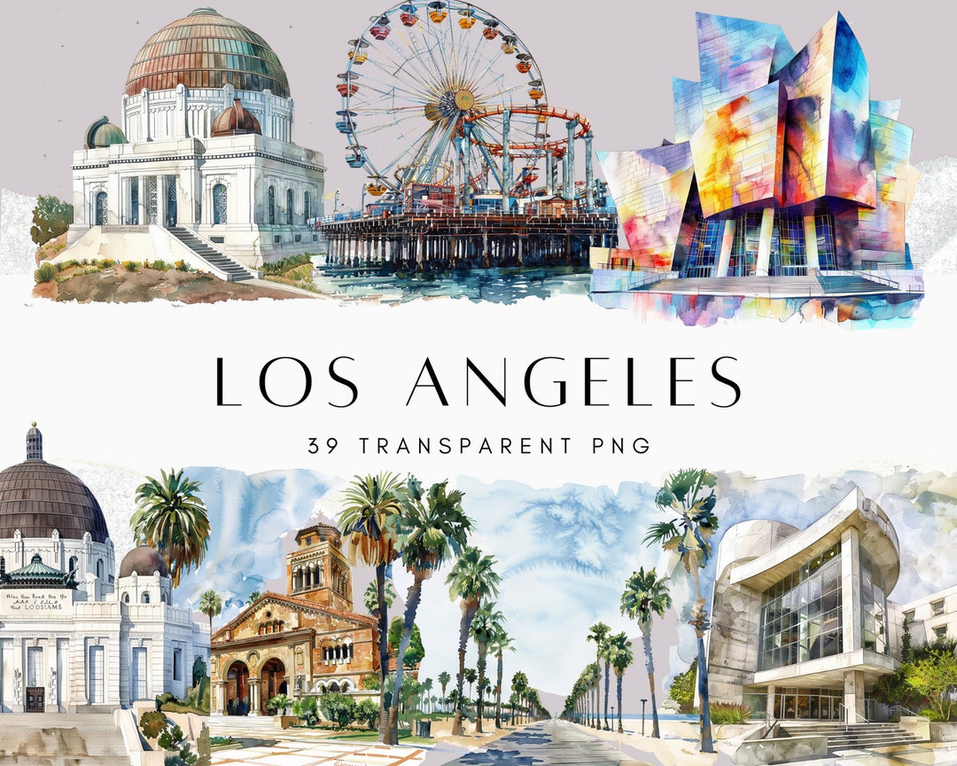 Los Angeles Clipart, Watercolour City Clipart Bundle, Around the World ...