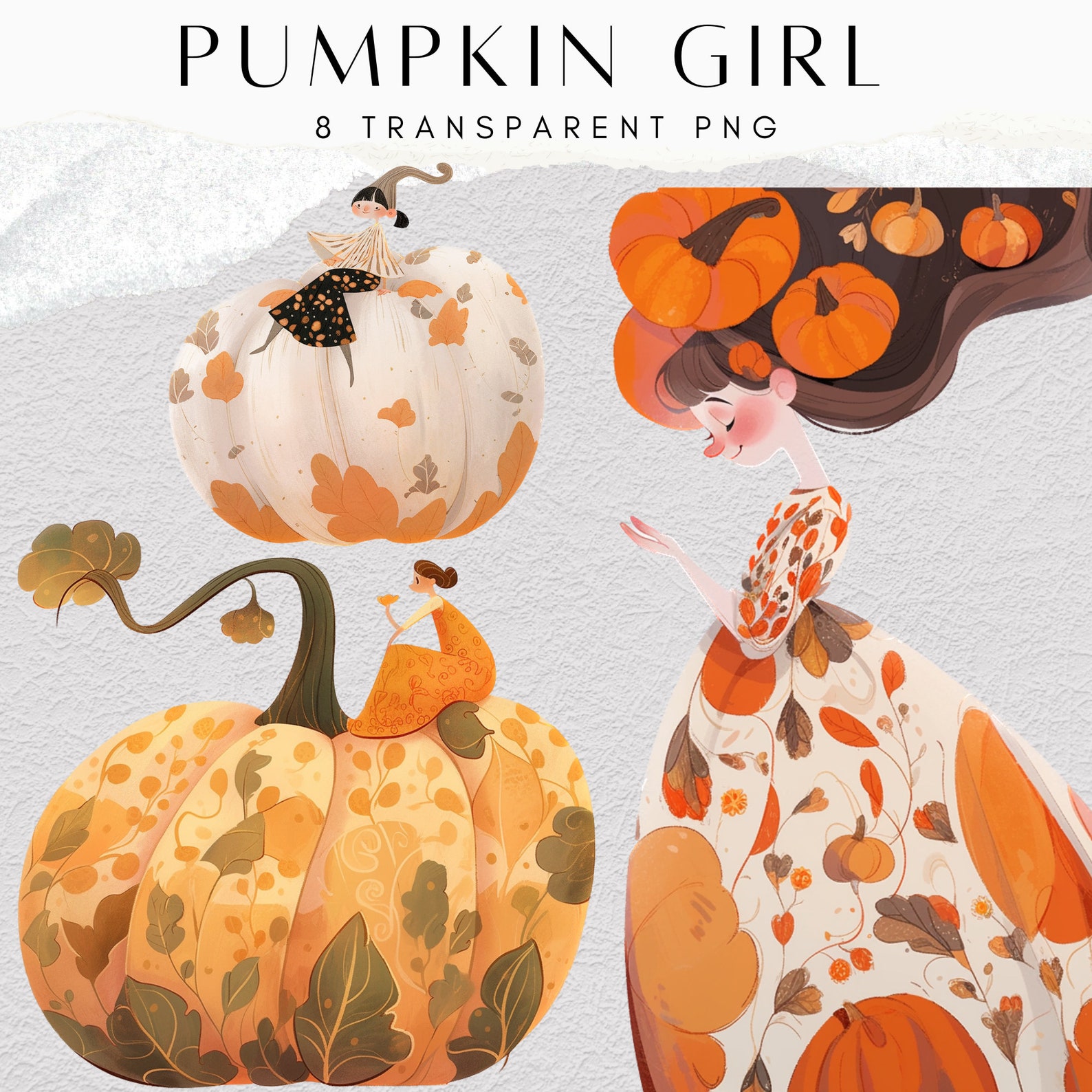 Watercolour Pumpkin Girl Clipart Bundle, Autumn Reading Clipart, Cozy ...