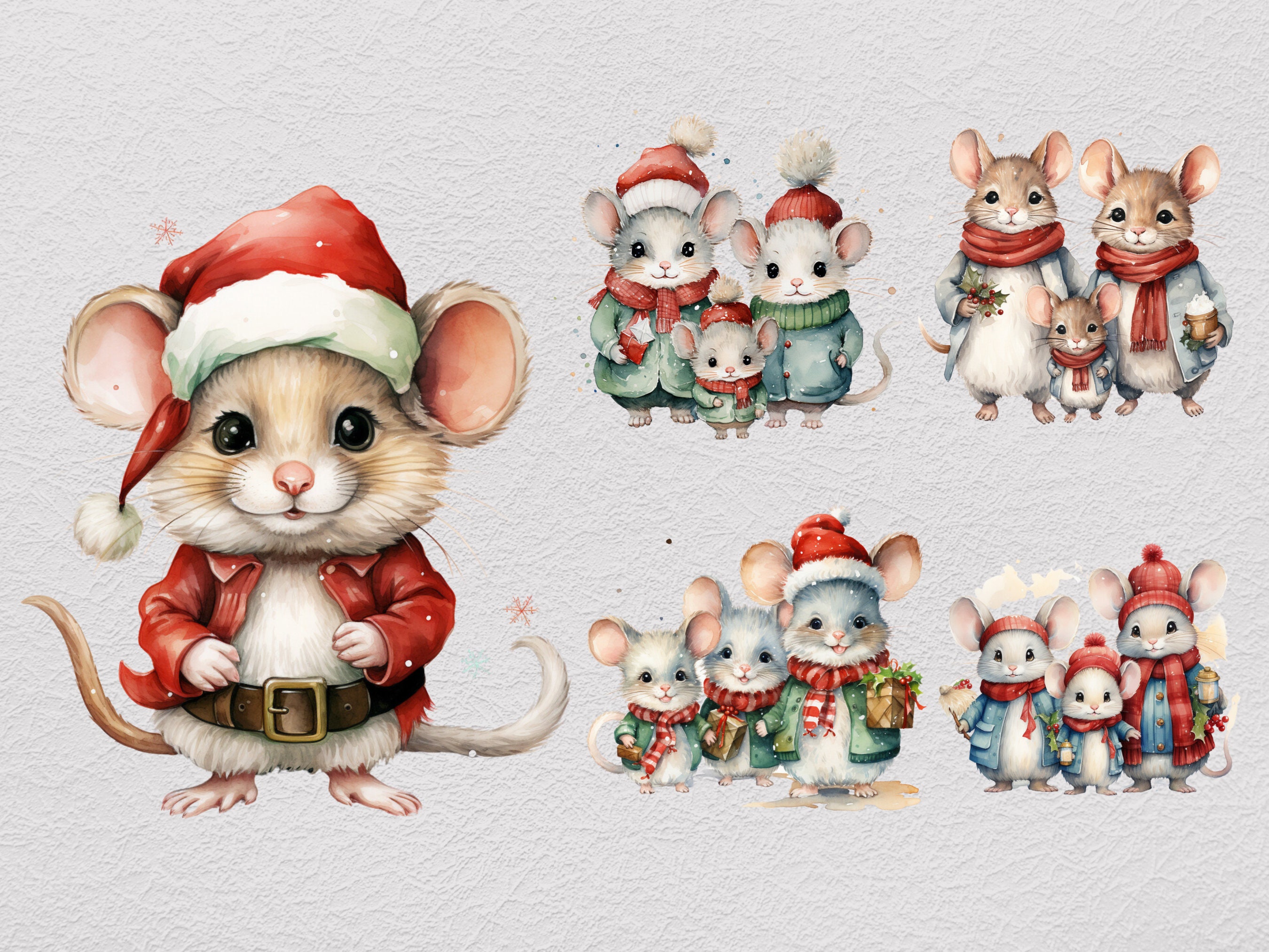 Cute Mice Clipart, Mice Family PNG, Scarf and Beanie, Snowy Friends ...