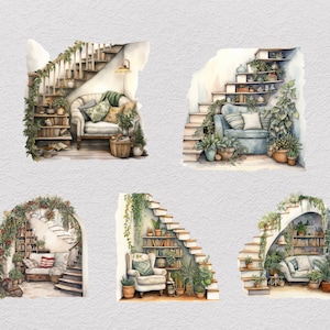 Reading Nook Under the Stairs Clipart, Books Clipart, Cozy Clipart ...