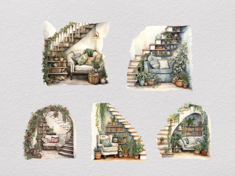 Reading Nook Under the Stairs Clipart, Books Clipart, Cozy Clipart ...