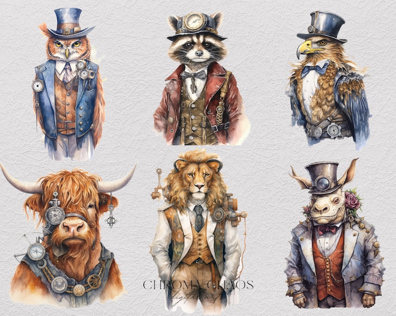 25 Steampunk Animals Clip Art, Vintage Steampunk Animal PNG Clipart ...