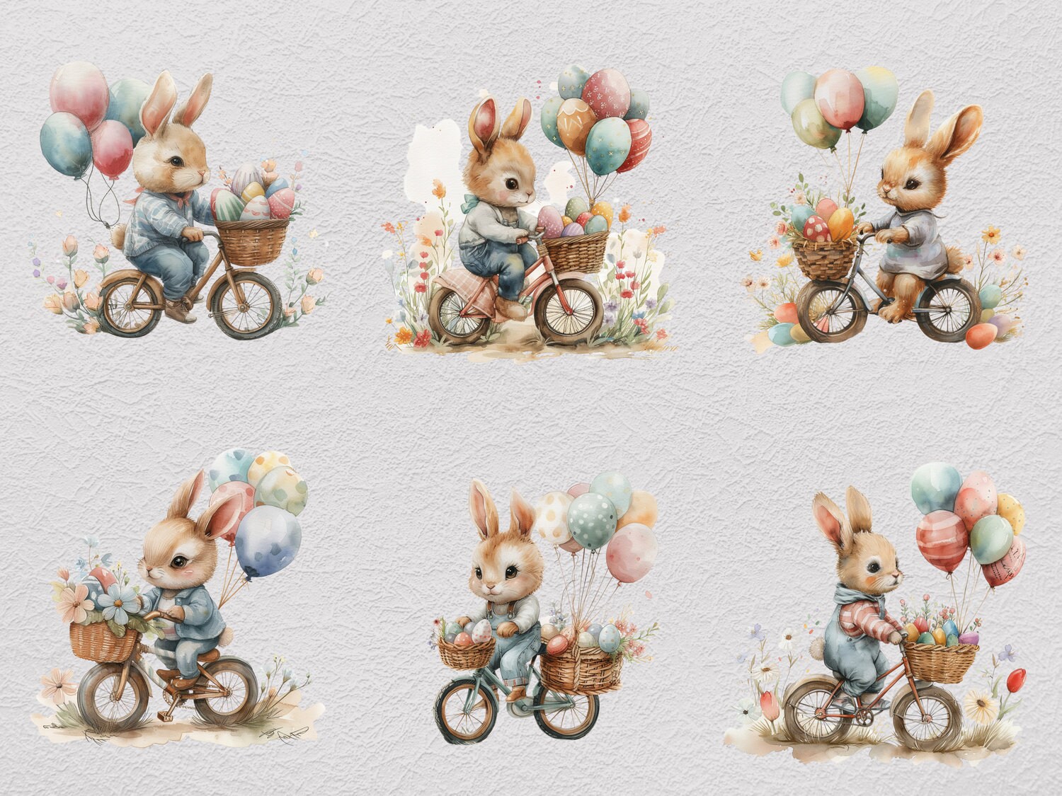 Watercolor Cute Bunny on Bike Clipart, Rabbit in Bike, Bunny Clipart ...