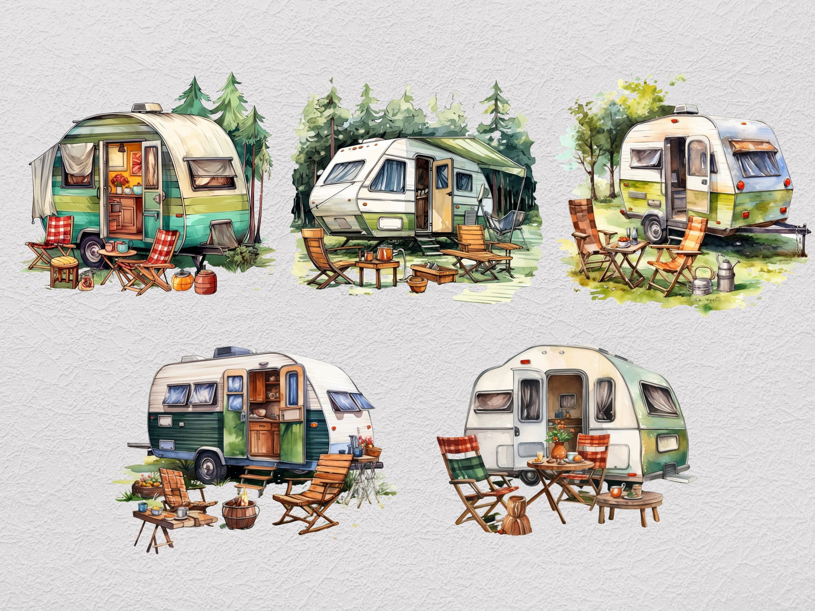24 Camping in Caravan Clipart PNG Sublimation Bundle, Transparent ...