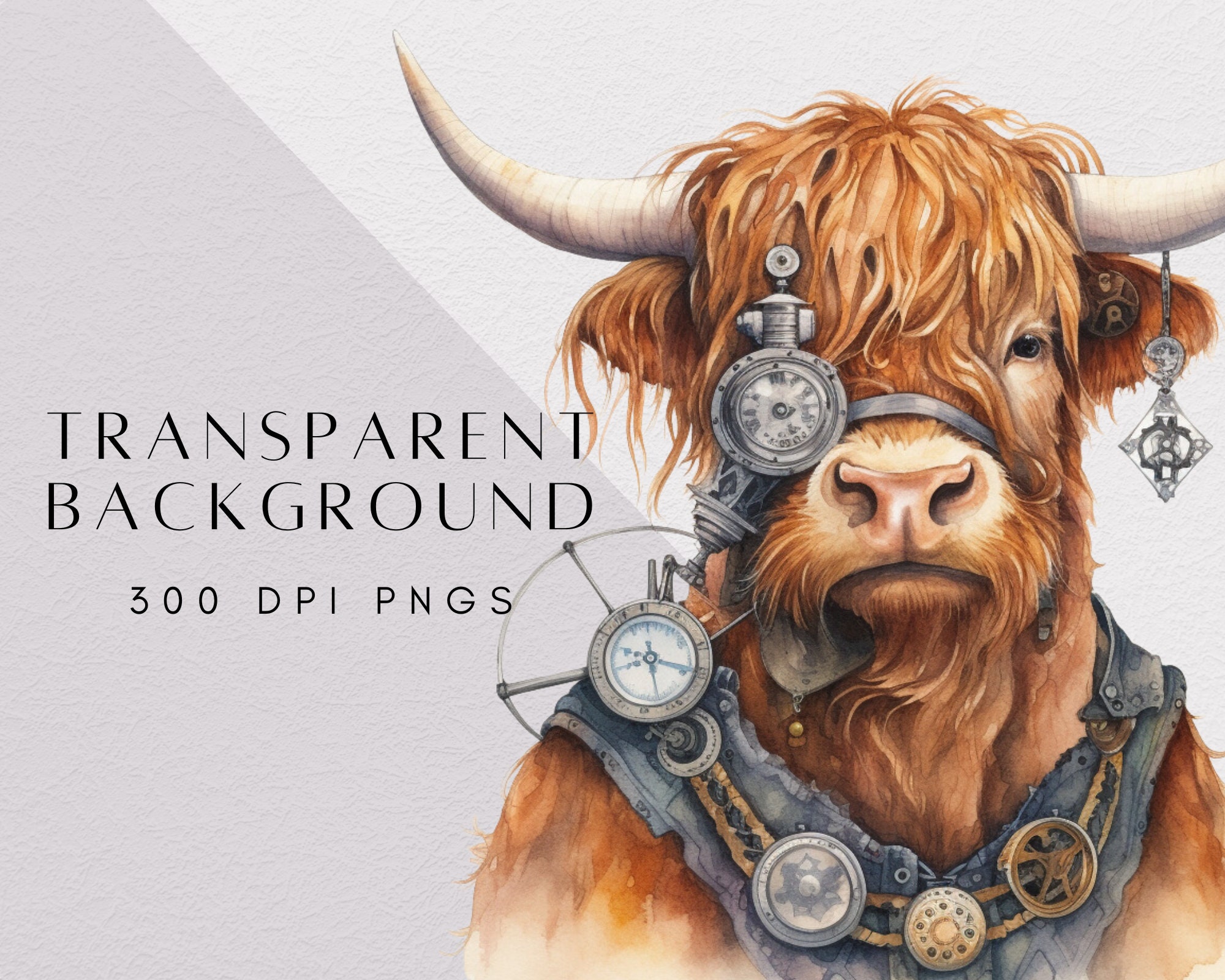 14 Steampunk Highland Cow Clip Art, Vintage Steampunk Animal PNG ...