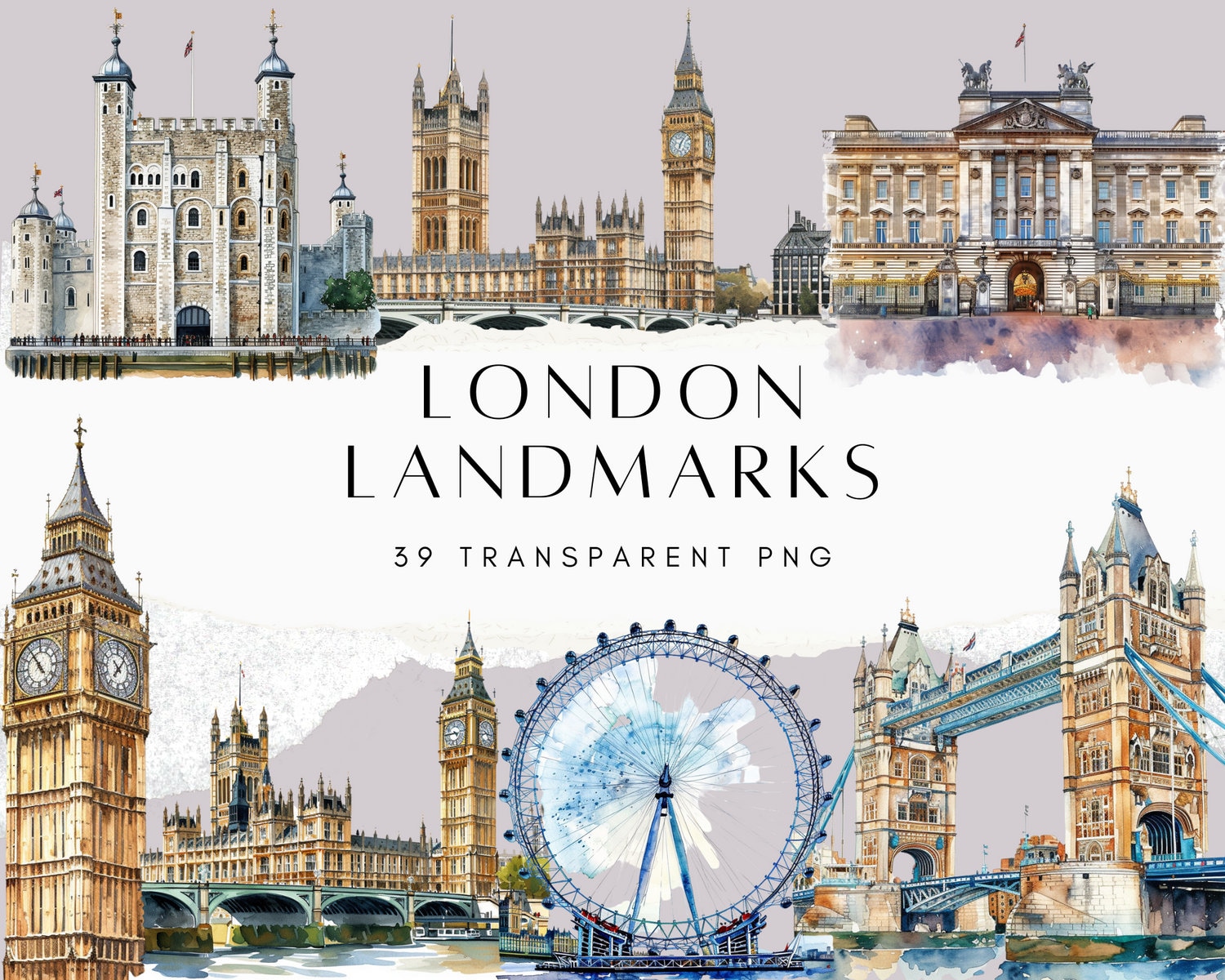 London Clipart, Watercolour City Clipart Bundle, Around the World ...