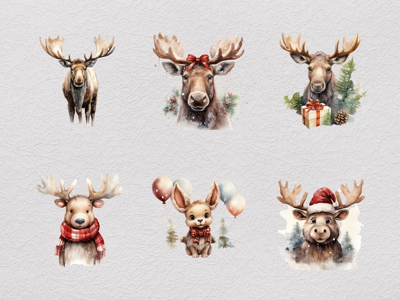 40 Cute Winter Moose Clipart, Moose Family PNG, Scarf and Beanie, Snowy ...