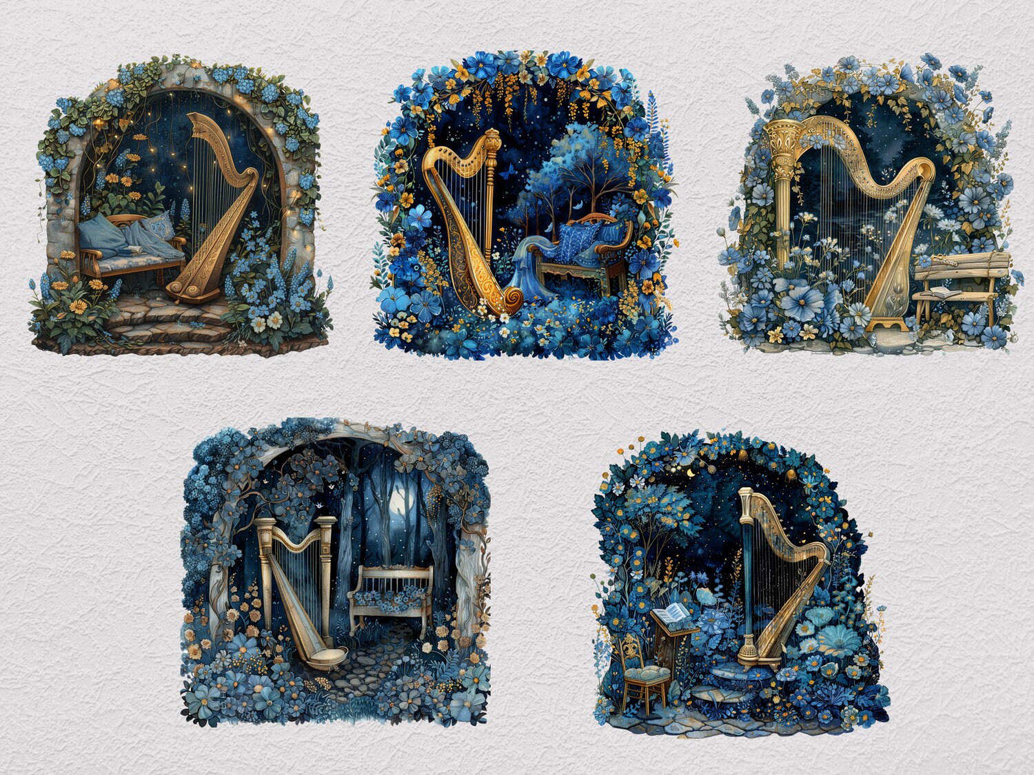 Magical Harps Clipart Bundle, Colorful Harp PNG, Ornament Clipart ...