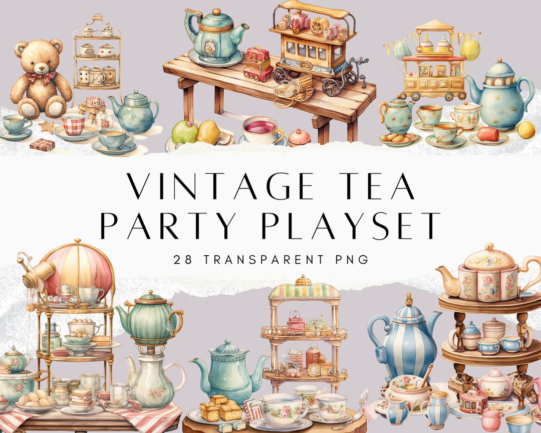 Vintage Tea Party Clipart Bundle, Vintage Toy Clipart, Vintage Kid ...