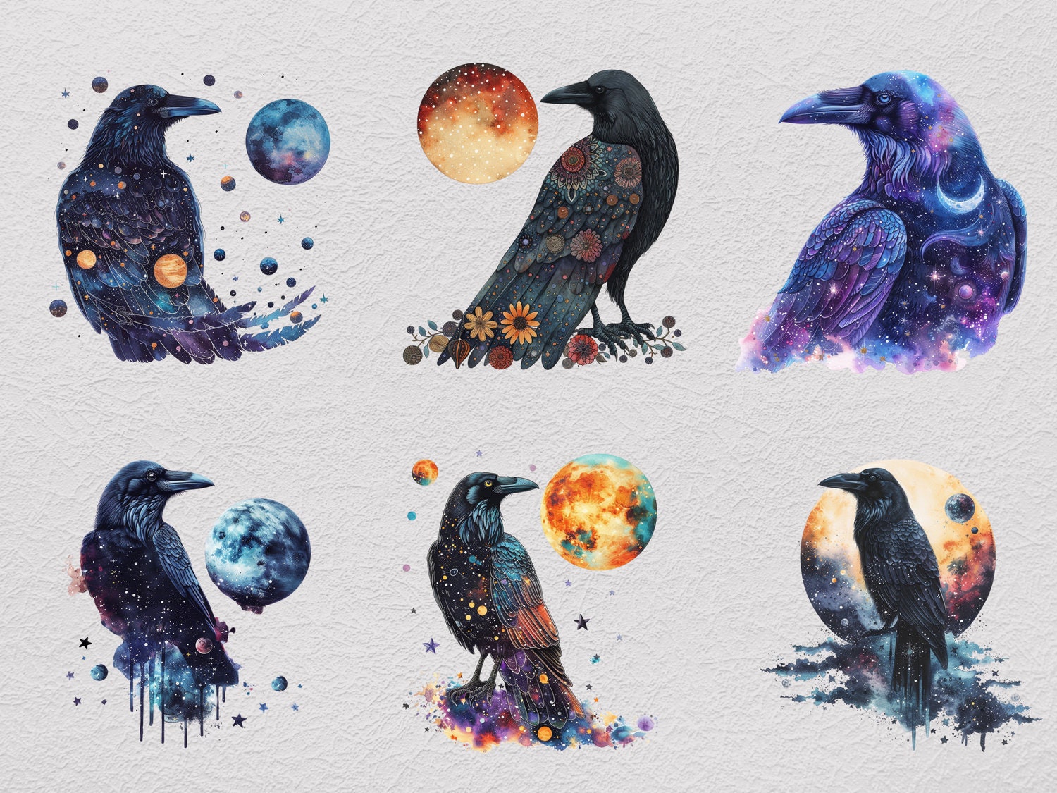 Raven and the Galaxy, Cosmic Raven Clipart Raven PNG Bundle Witchcraft ...