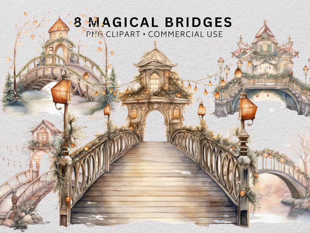 Watercolour Magical Bridge Clipart Bundle, Christmas Bridge, Ornament ...