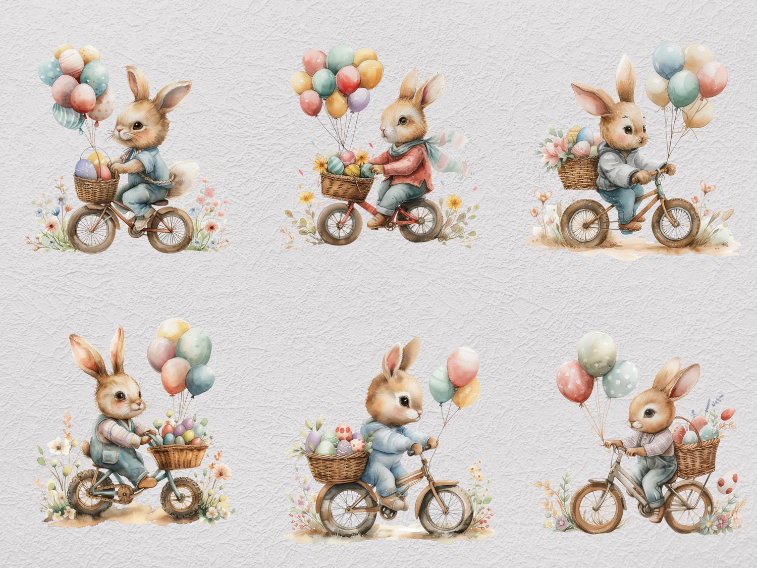 Watercolor Cute Bunny on Bike Clipart, Rabbit in Bike, Bunny Clipart ...