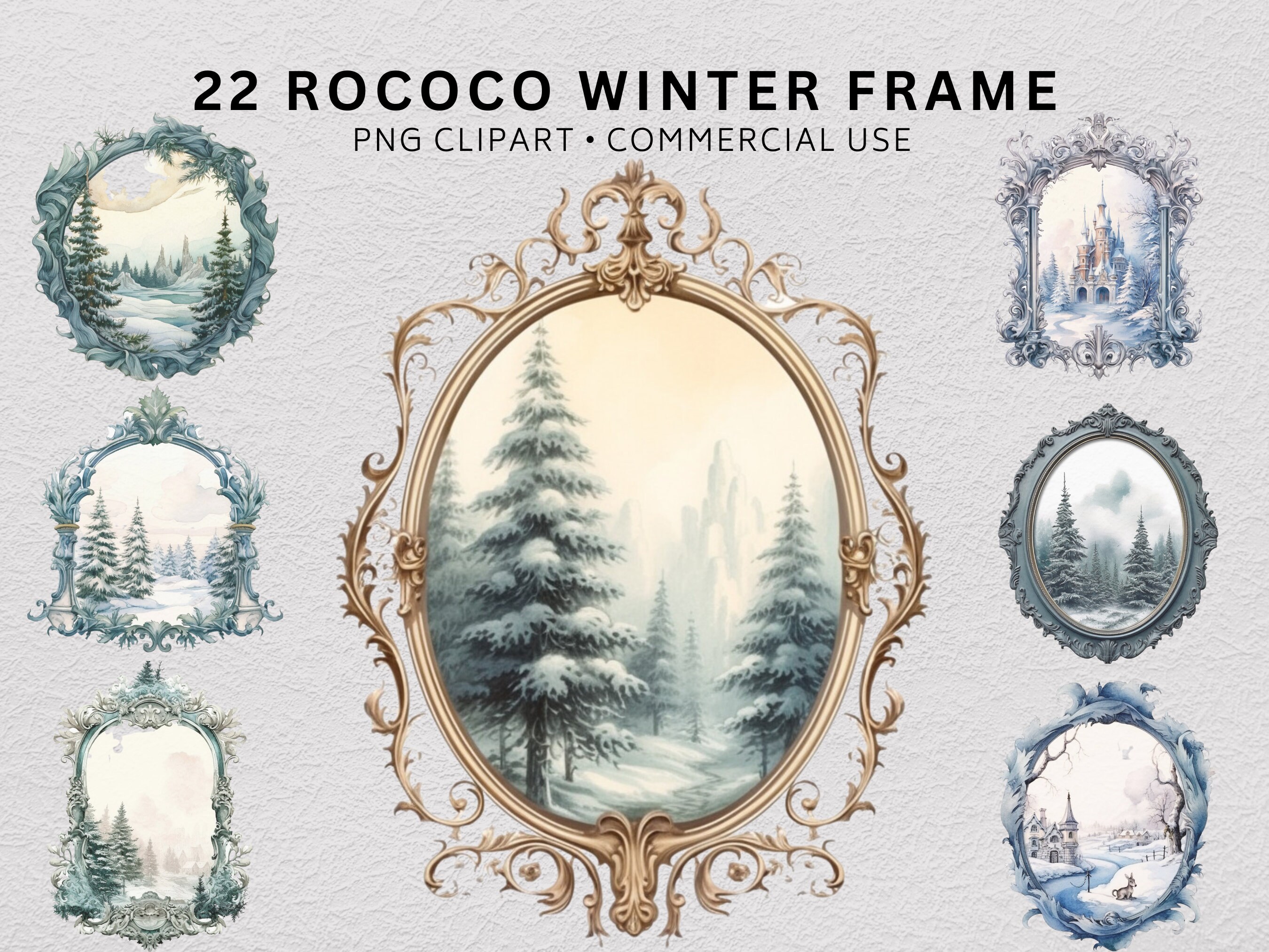 22 Rococo Winter Frames Clipart Bundle, Fantasy Clipart, Digital ...
