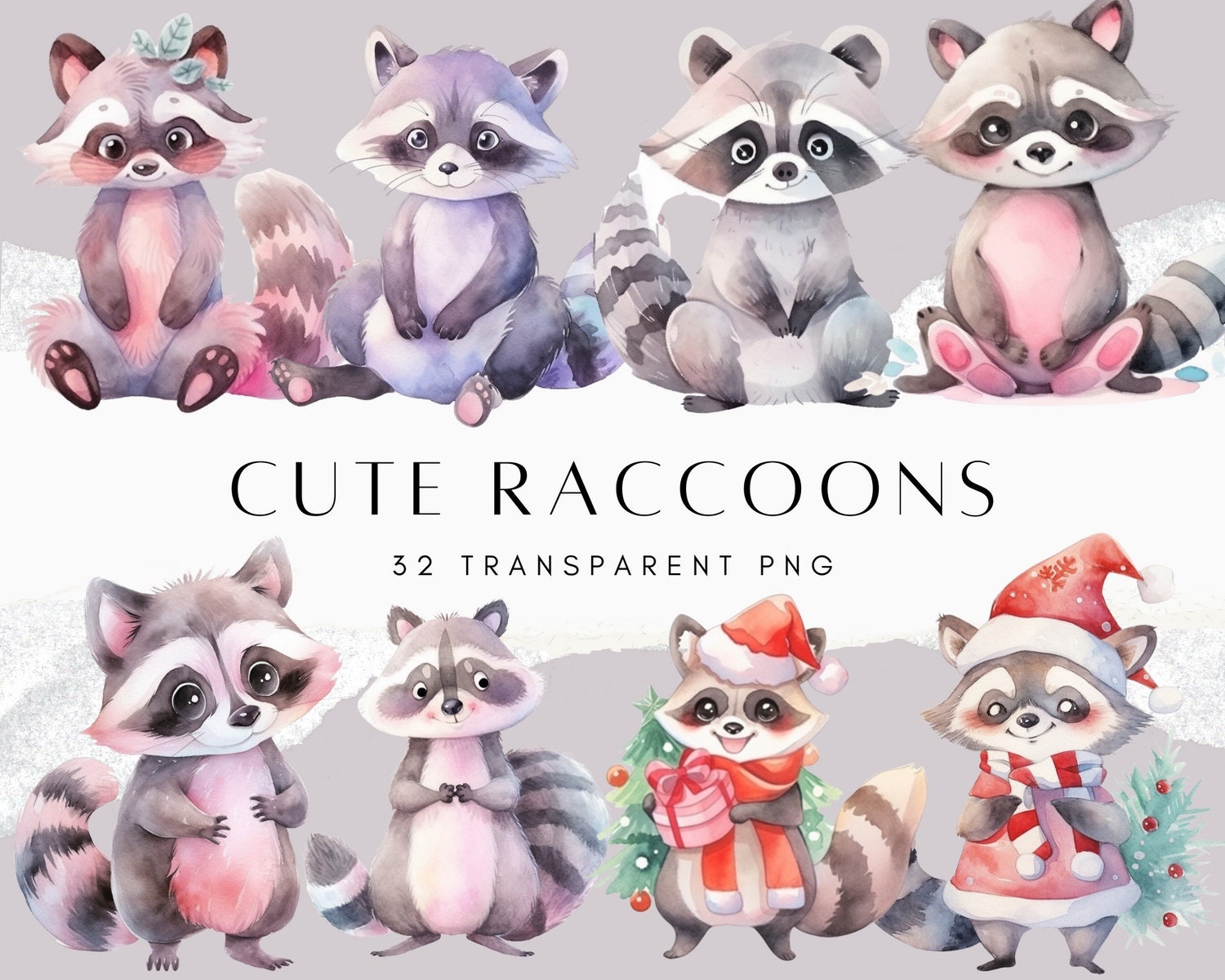 Cute Raccoons Clipart, Cute Critters, Scarf and Beanie, Snowy Friends ...